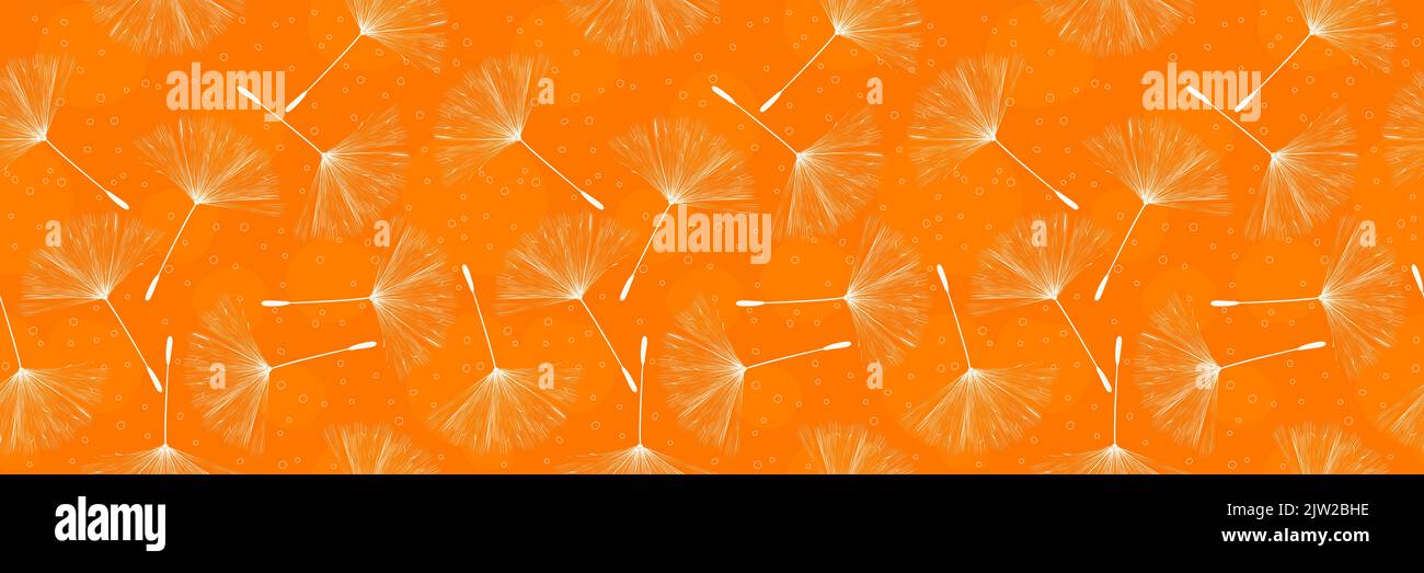 Decorative banner with flying dandelion seeds, repeating vector pattern ...