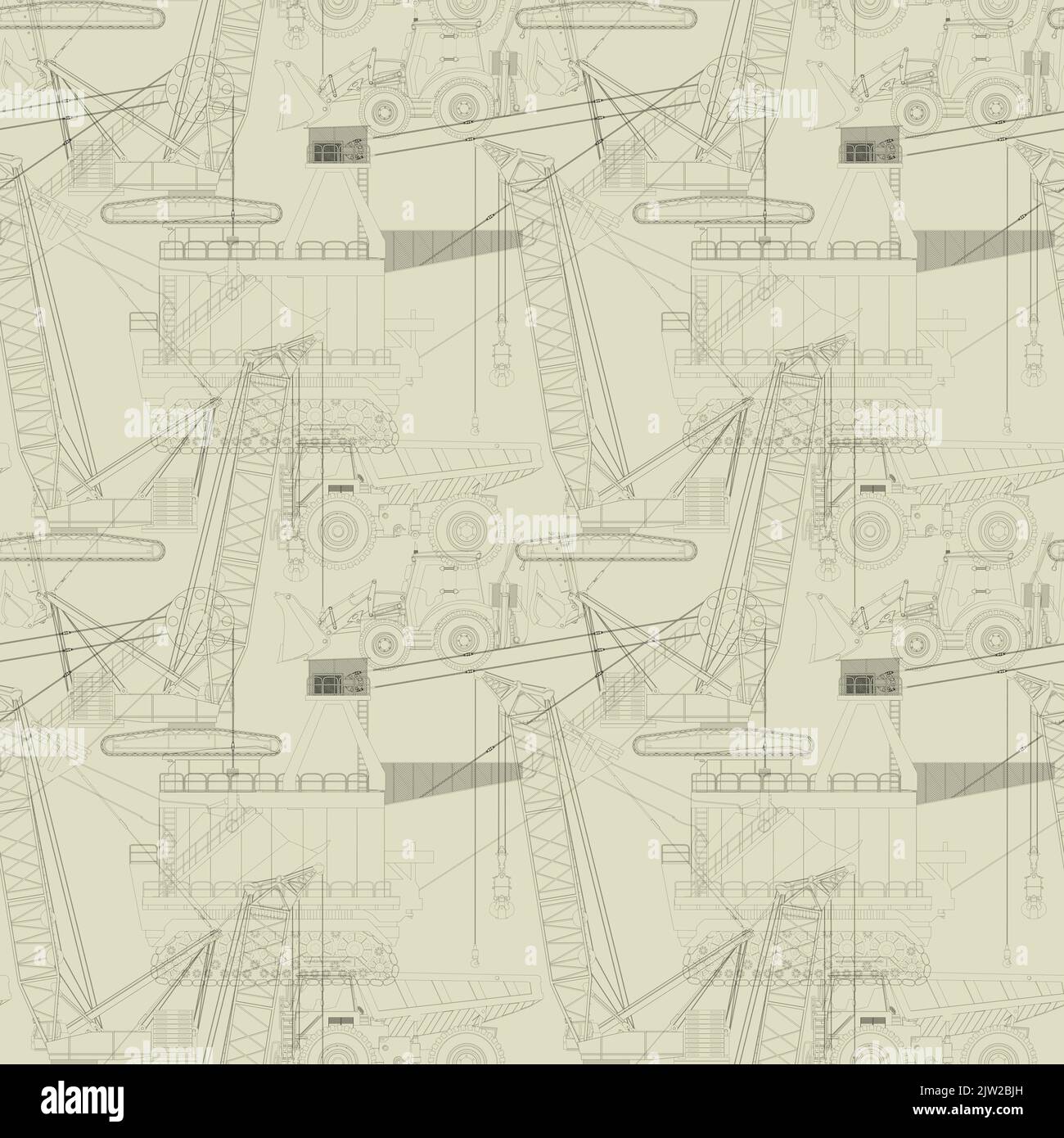 Heavy machinery, construction and mining vehicles pattern Stock Photo ...