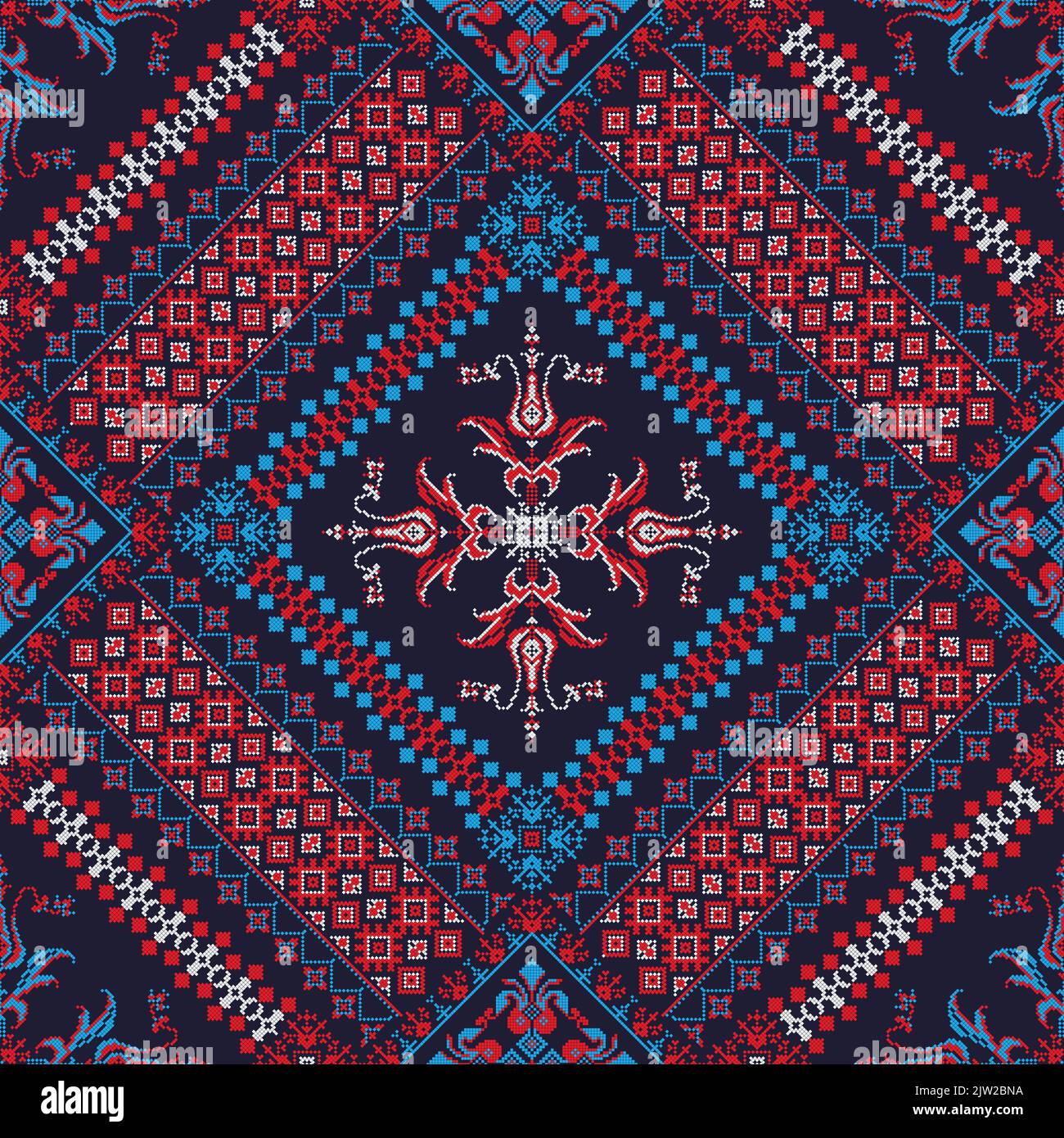 Decorative repeating pattern inspired by traditional Russian embroidery ...