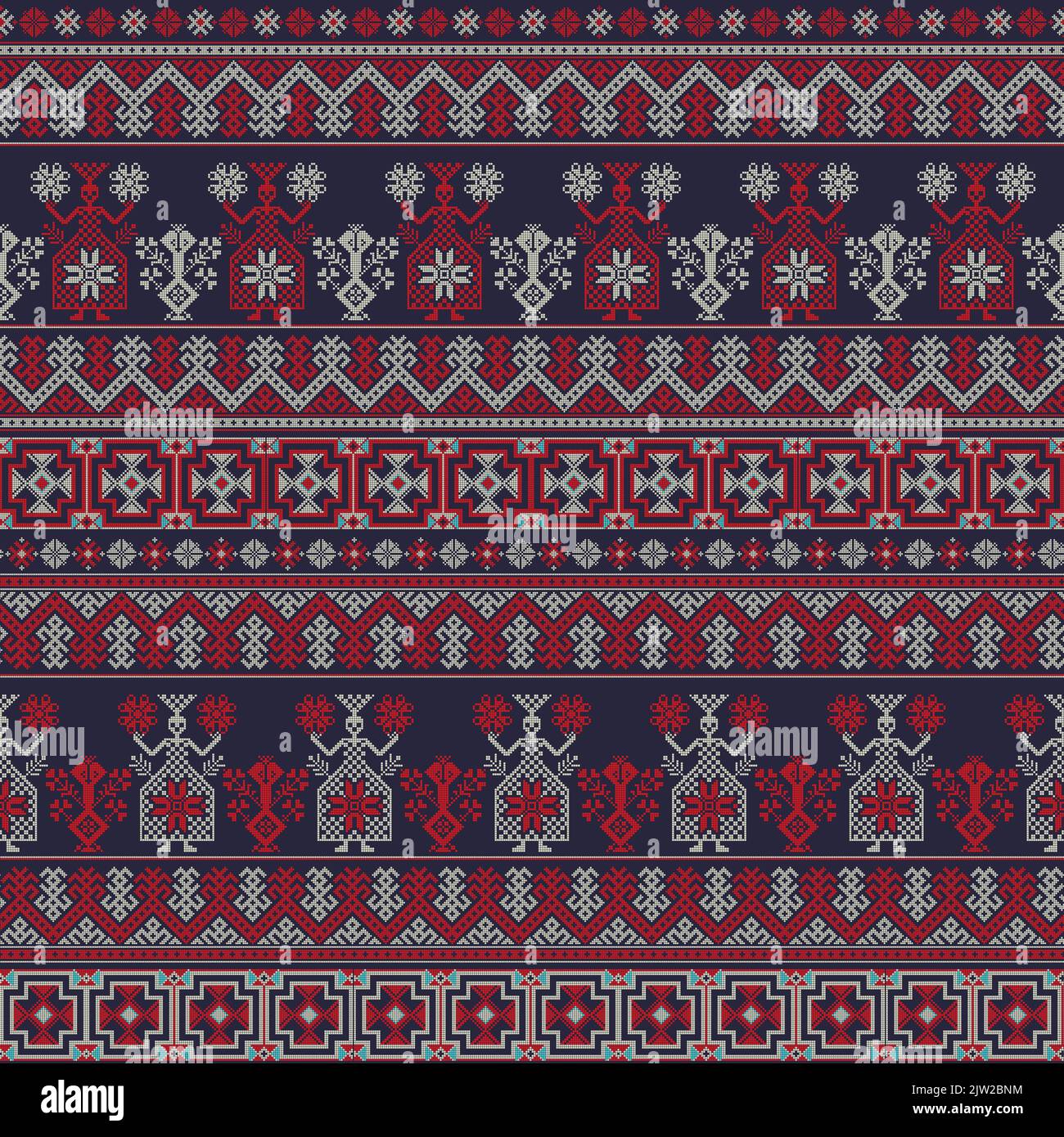 Decorative repeating pattern inspired by traditional Russian embroidery ...