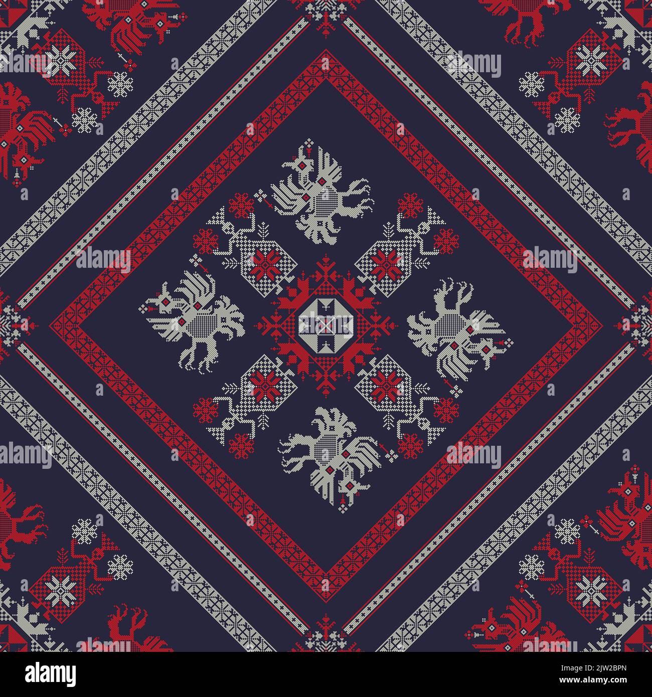 Decorative repeating pattern inspired by traditional Russian embroidery ...