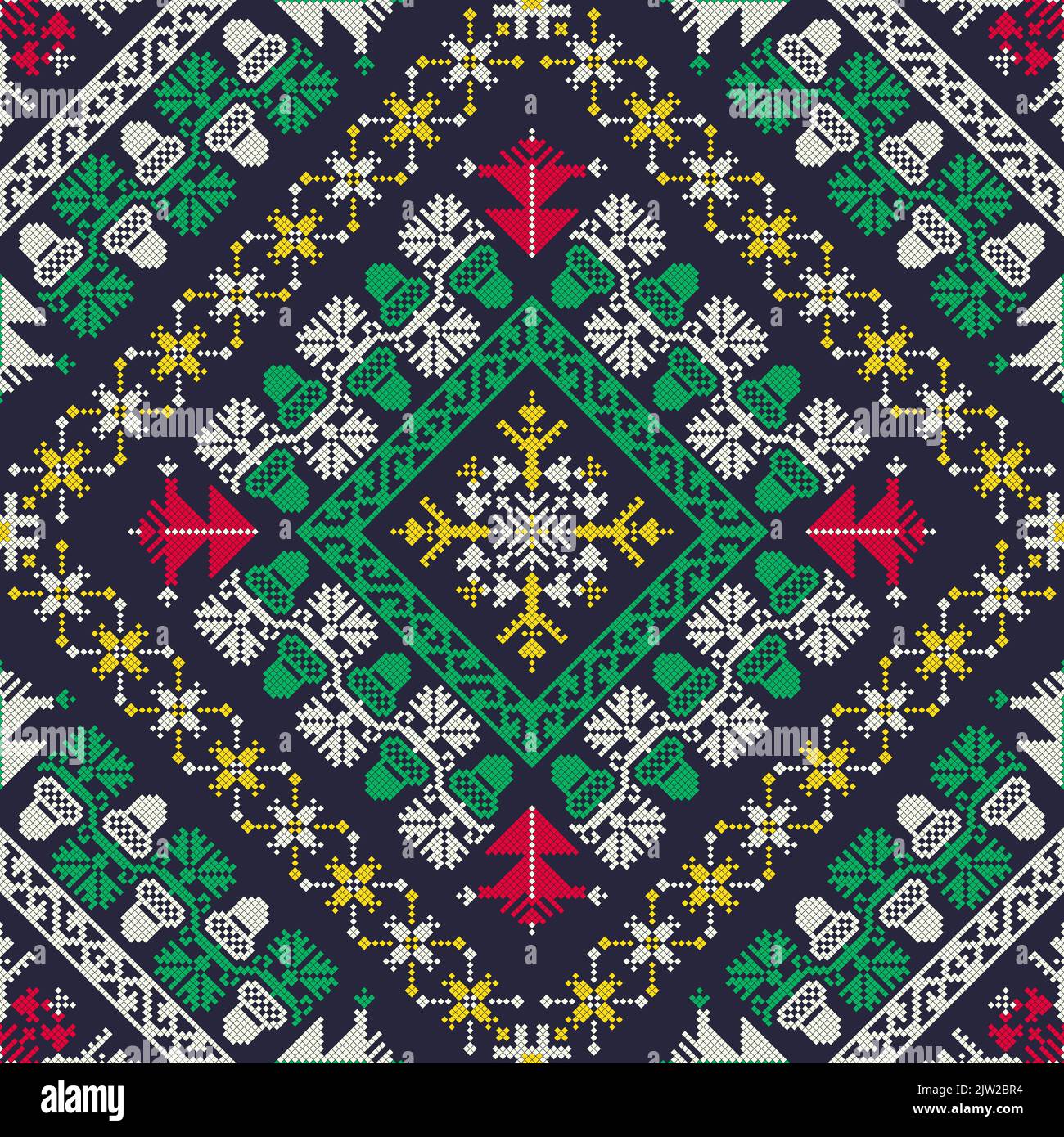 Decorative repeating pattern inspired by traditional Russian embroidery ...