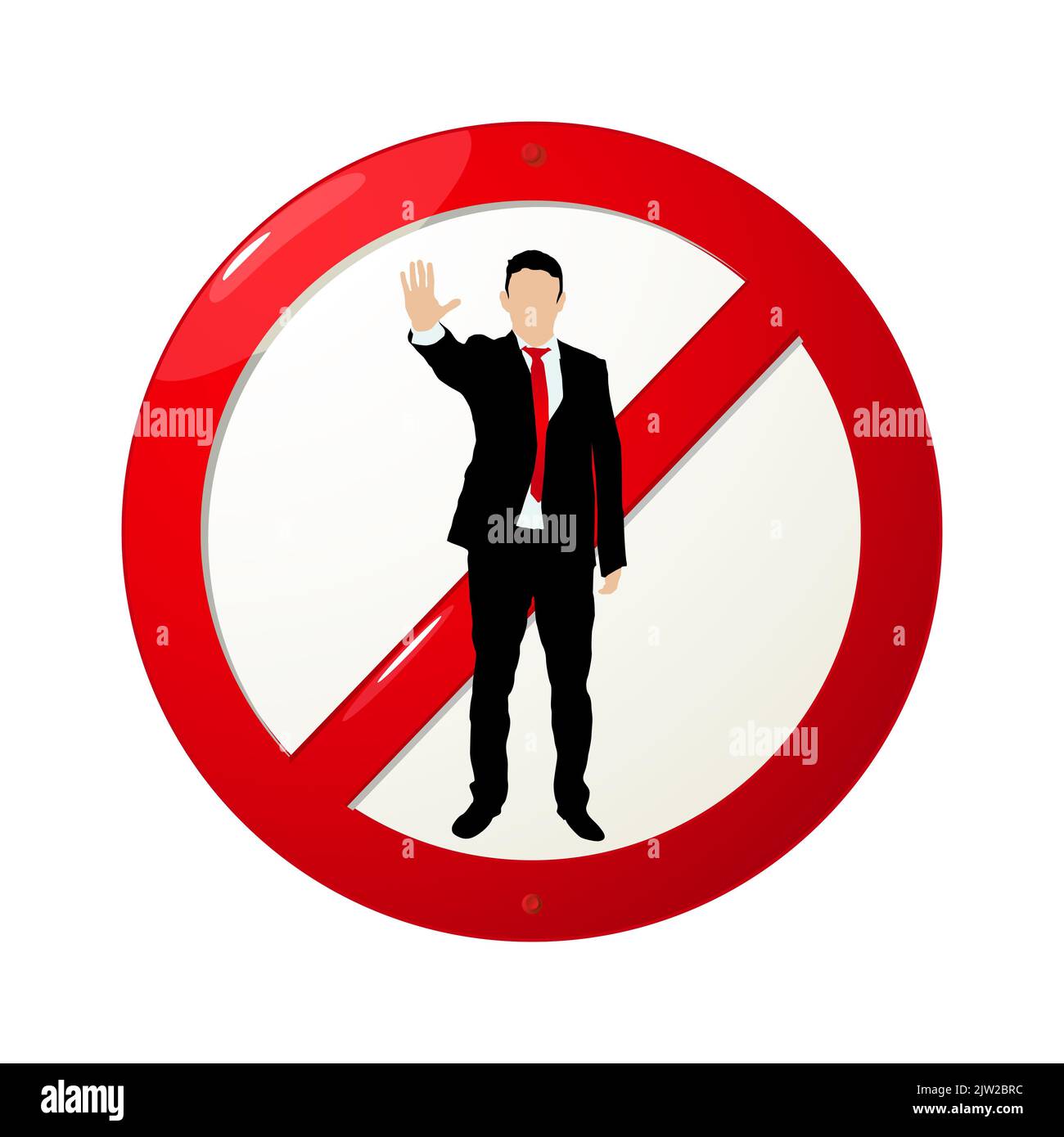 No business sign, symbol with a men in suit and tie over a stop sign ...