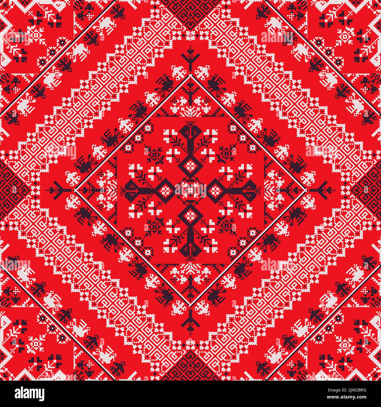 Decorative repeating pattern inspired by traditional Russian embroidery ...
