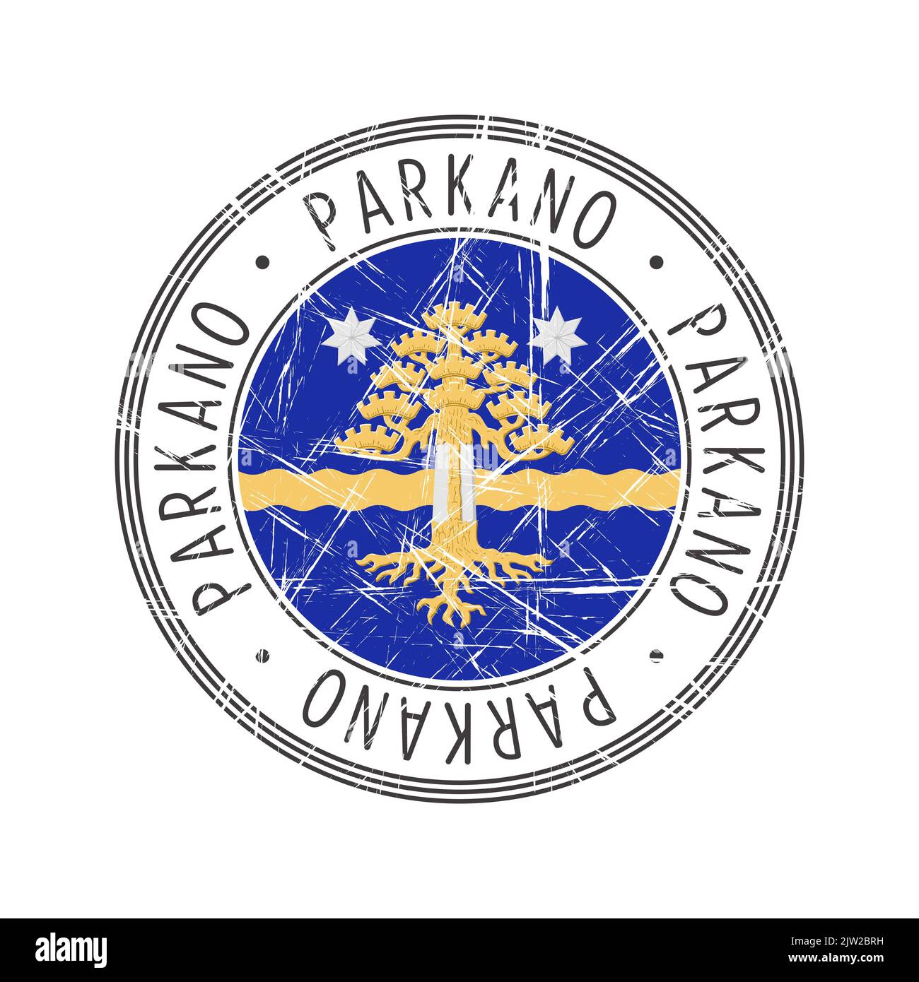 Parkano city, Finland. Grunge postal rubber stamp over white background ...