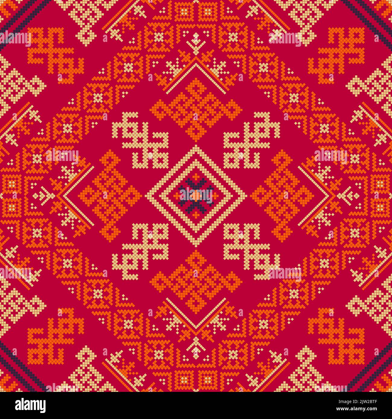 Decorative repeating pattern inspired by traditional Russian embroidery ...