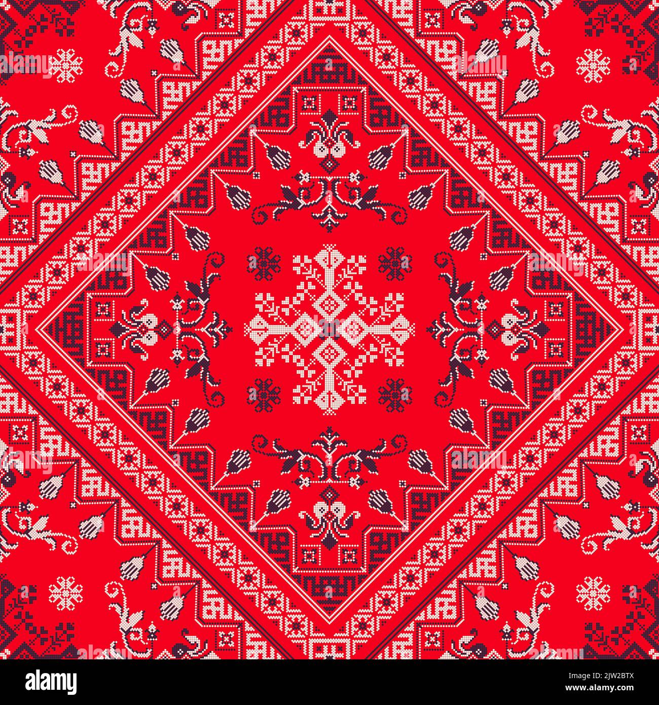 Decorative repeating pattern inspired by traditional Russian embroidery ...