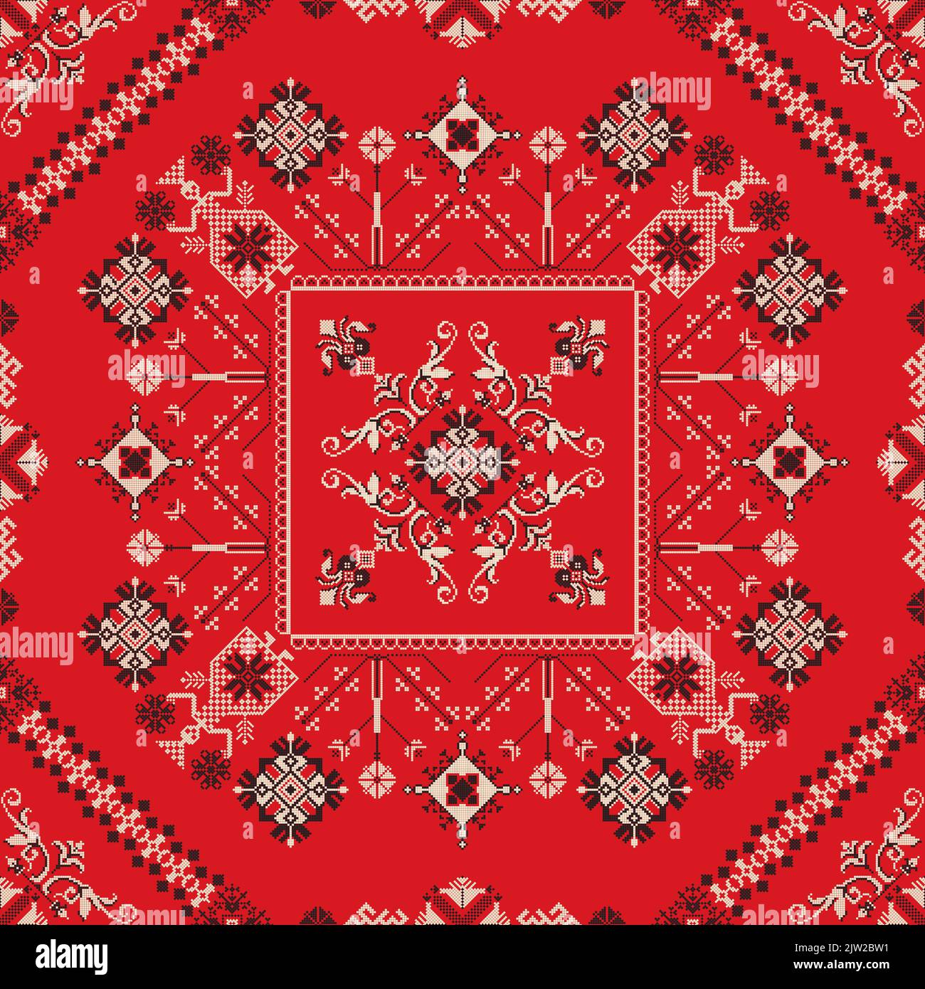 Decorative repeating pattern inspired by traditional Russian embroidery ...