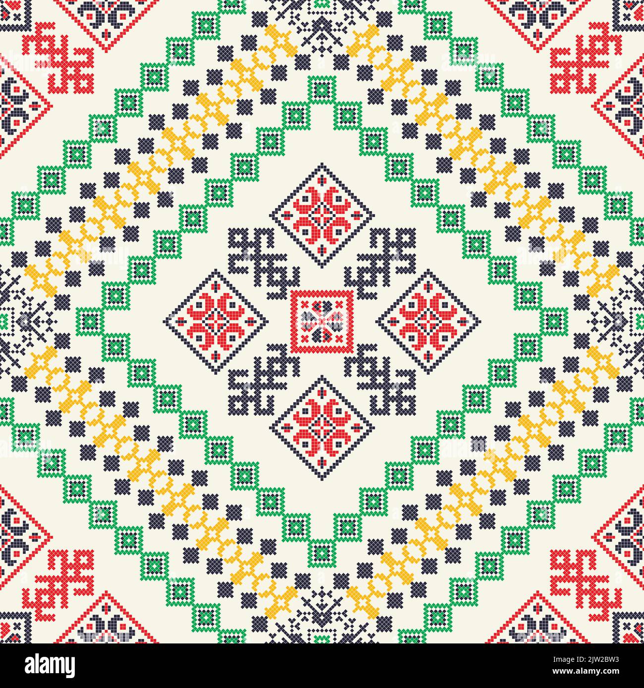 Decorative repeating pattern inspired by traditional Russian embroidery ...