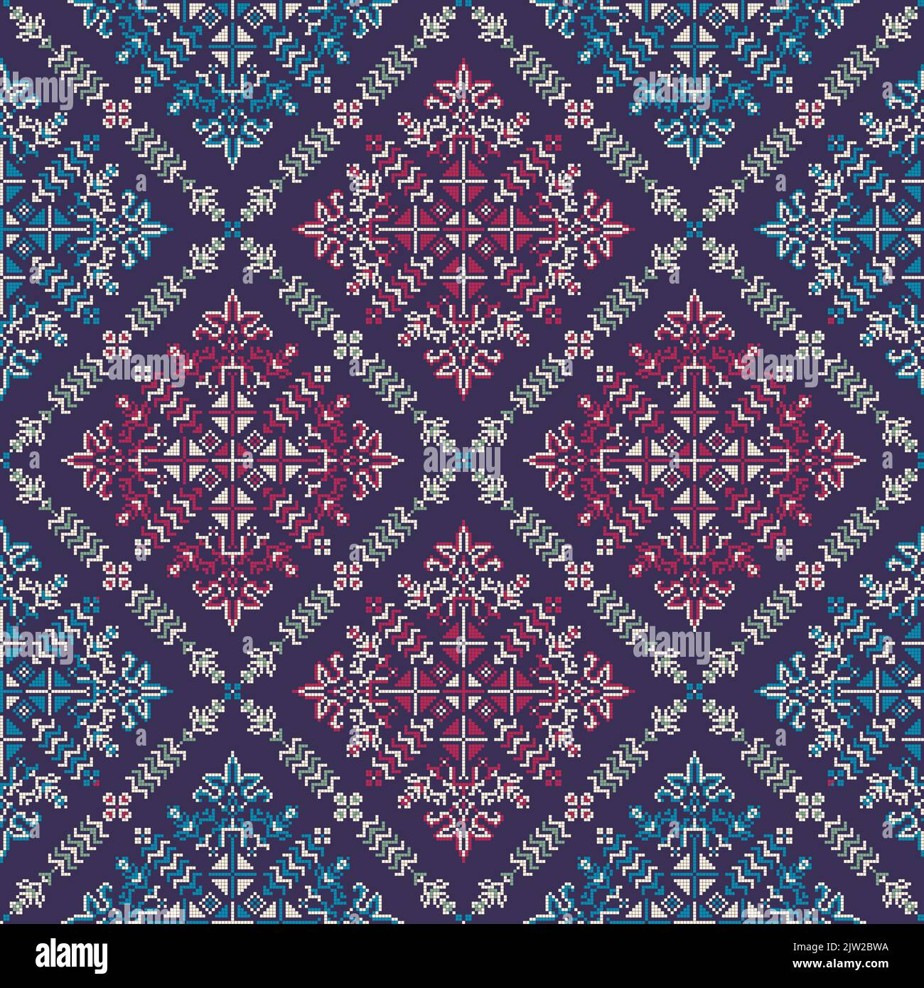 Decorative repeating pattern inspired by traditional Russian embroidery ...