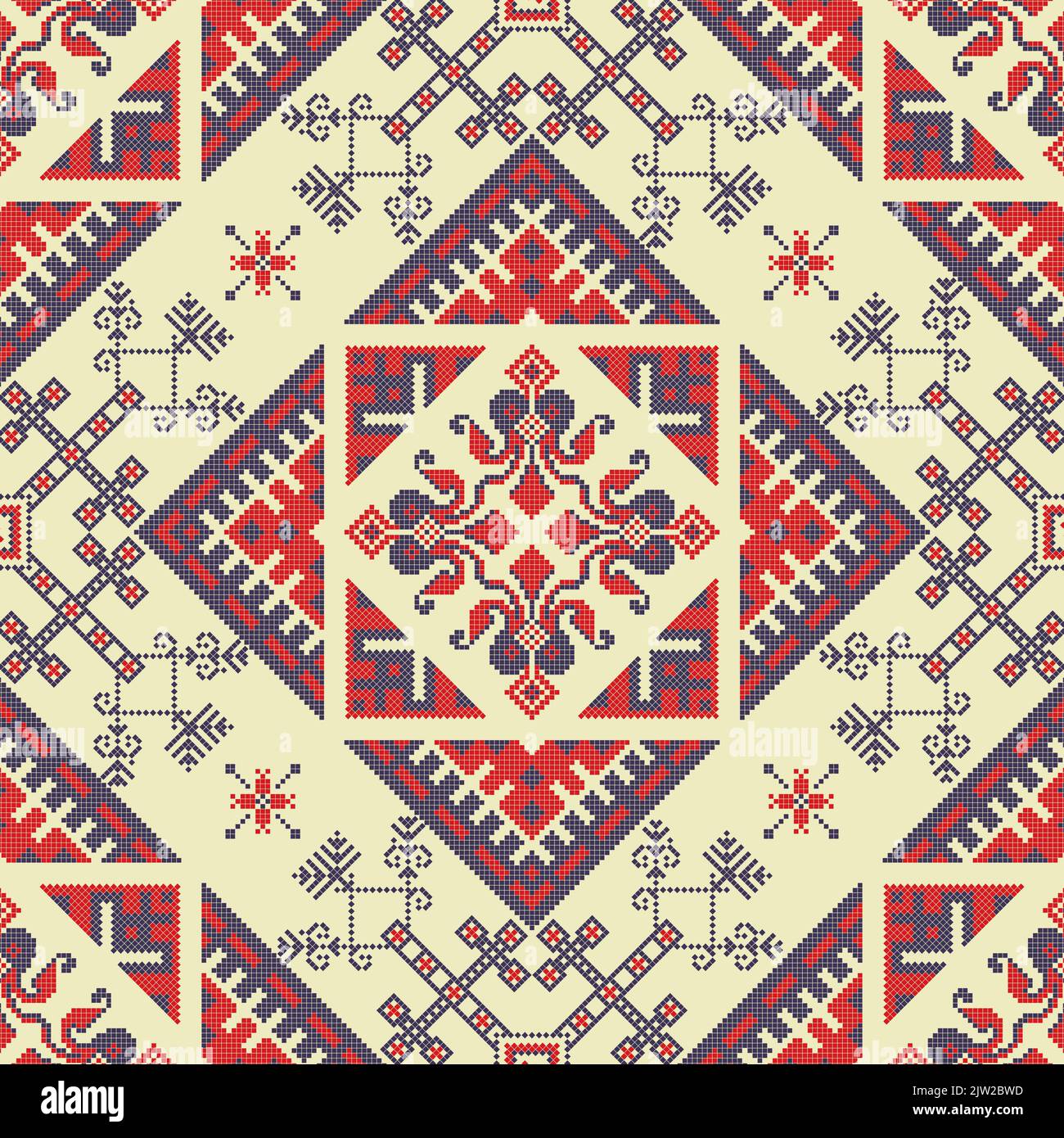 Decorative repeating pattern inspired by traditional Russian embroidery ...