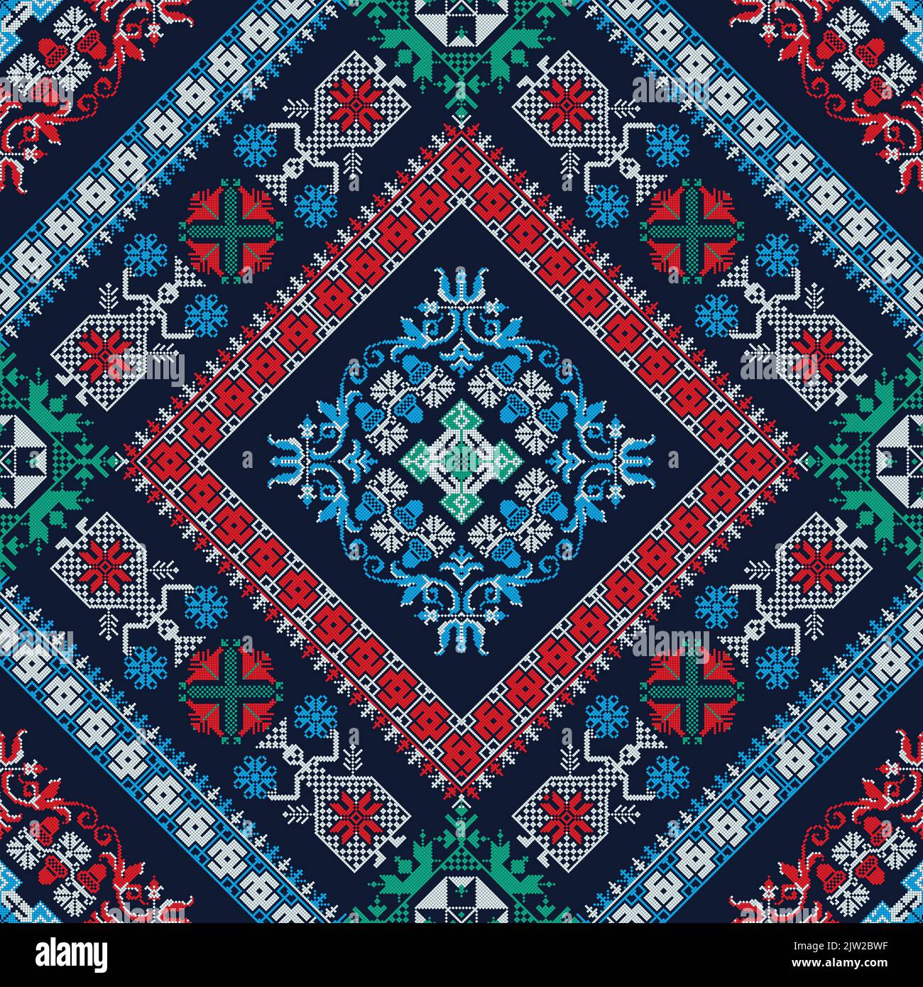 Decorative repeating pattern inspired by traditional Russian embroidery ...
