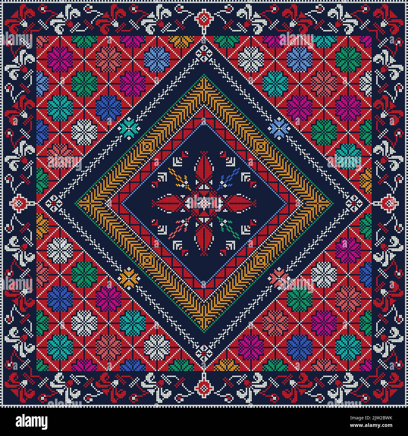 Traditional Palestinian Embroidery Pattern in colors, editable vector ...