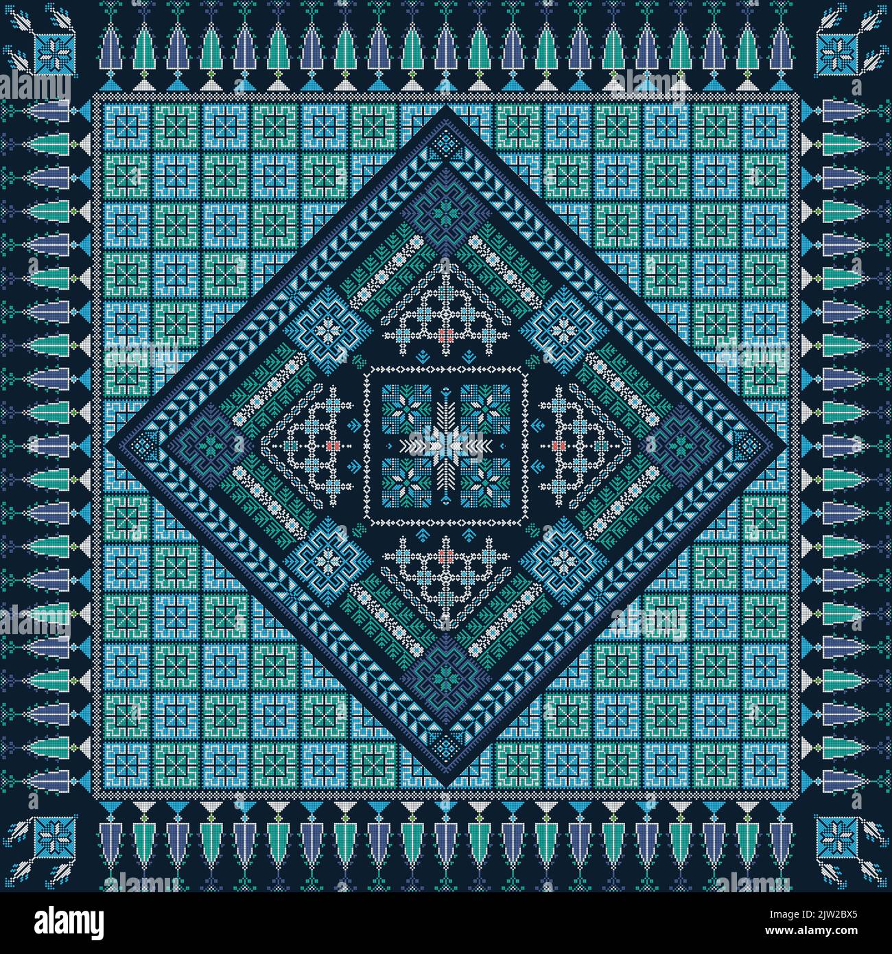 Traditional Palestinian Embroidery Pattern in colors, editable vector ...