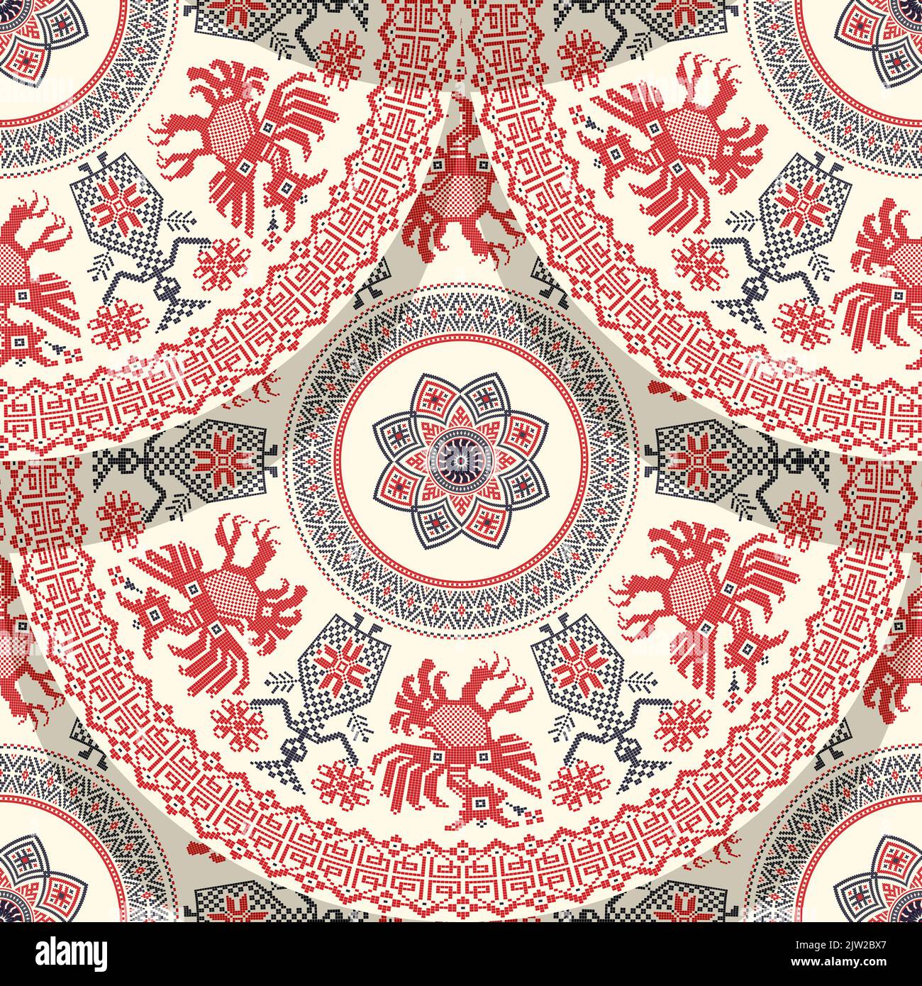 Decorative repeating pattern inspired by traditional Russian embroidery ...