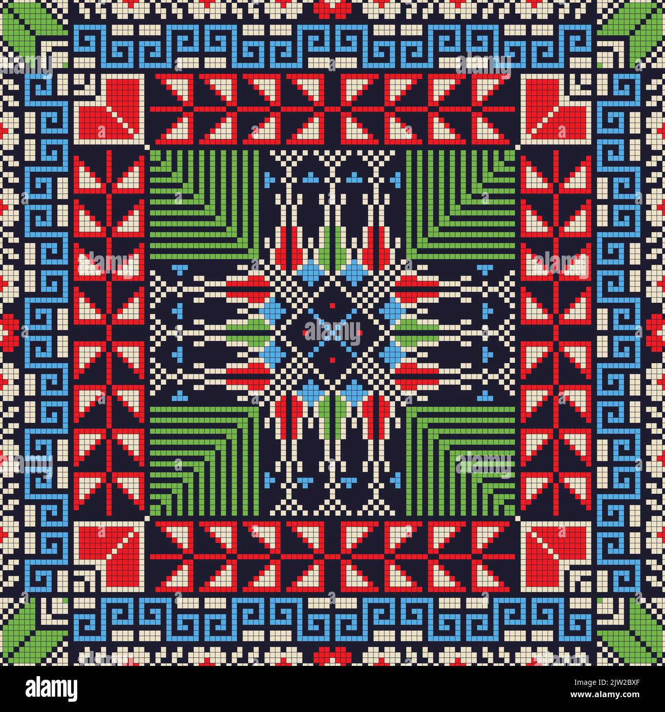 Traditional Palestinian Embroidery Pattern in colors, editable vector ...