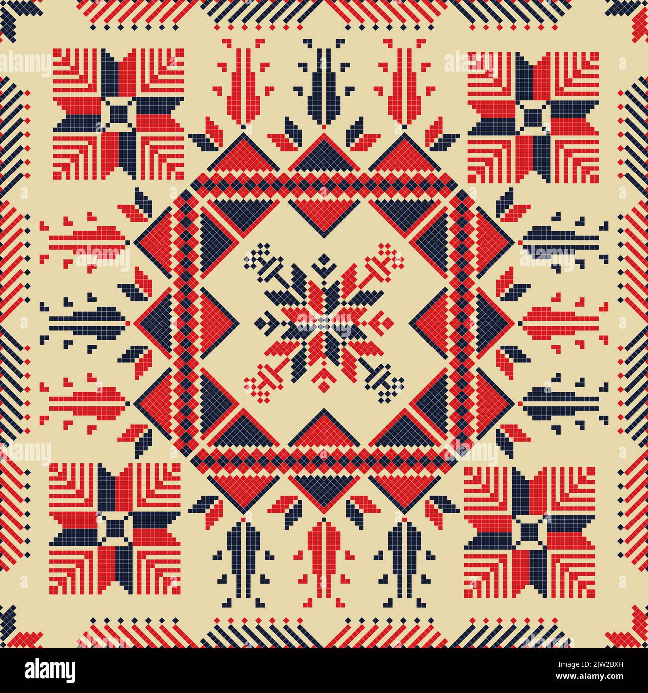 Traditional Palestinian Embroidery Pattern in colors, editable vector ...