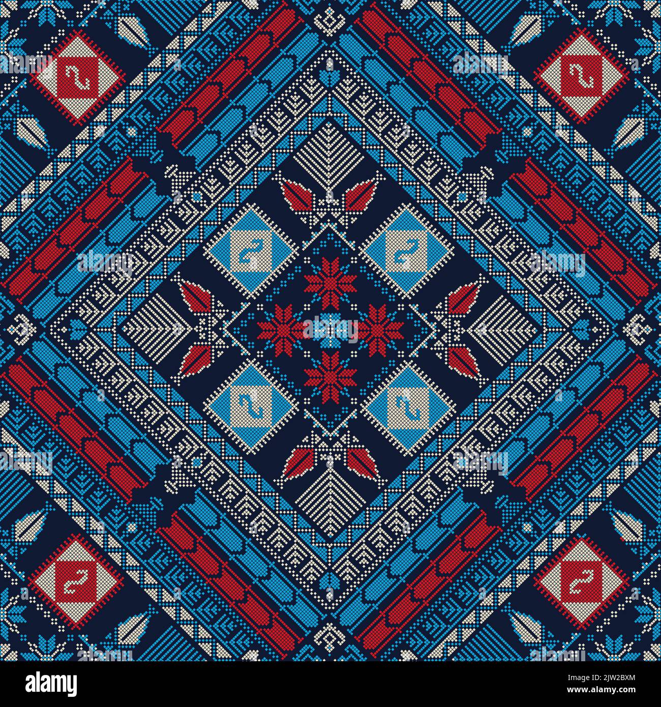 Traditional Palestinian Embroidery Pattern in colors, editable vector ...