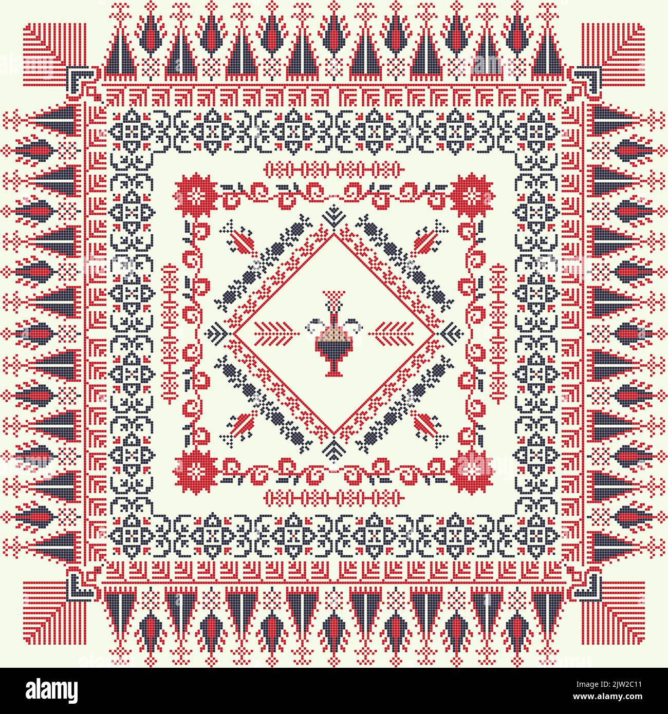 Traditional Palestinian Embroidery Pattern in colors, editable vector ...