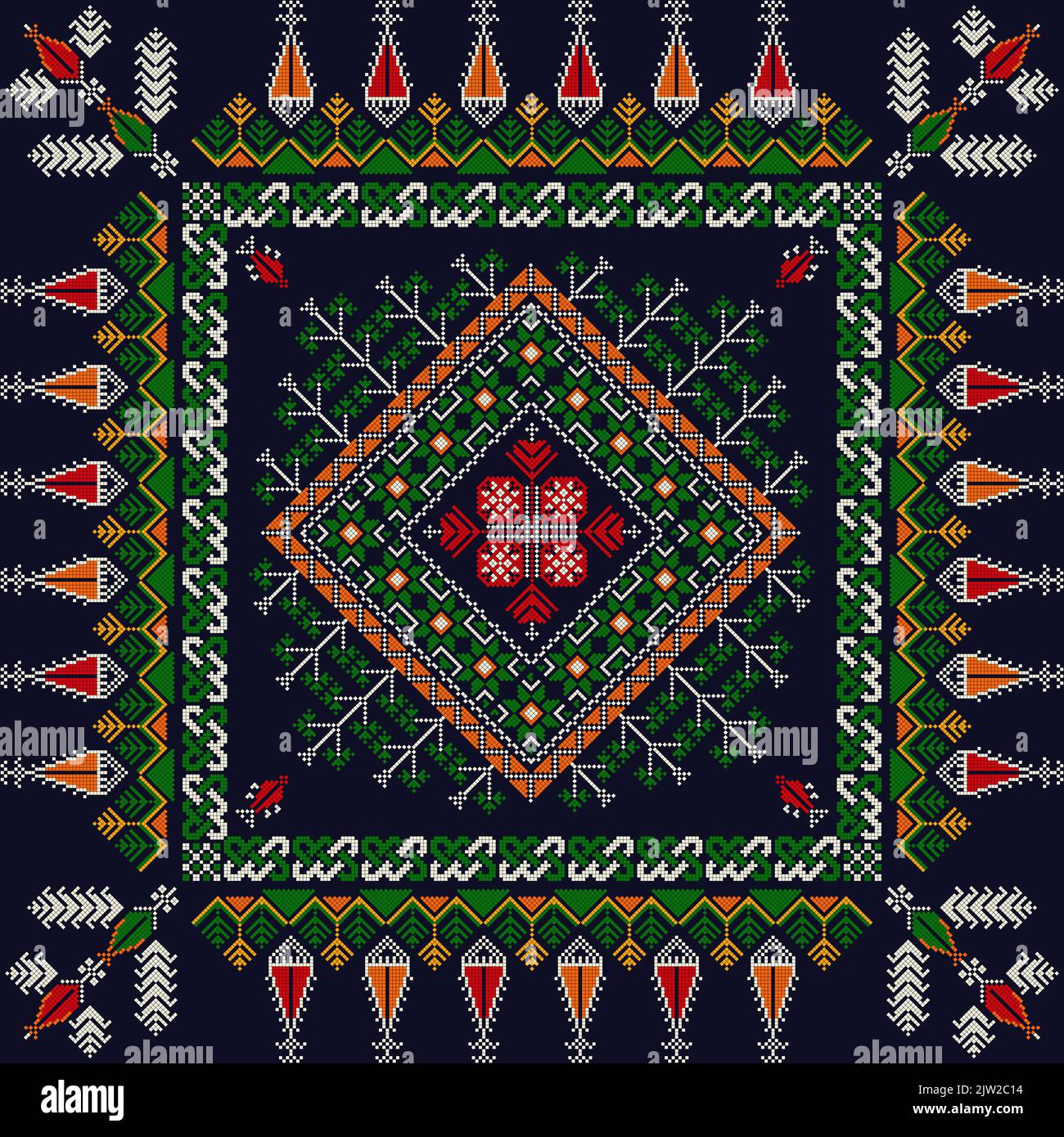 Traditional Palestinian Embroidery Pattern in colors, editable vector ...