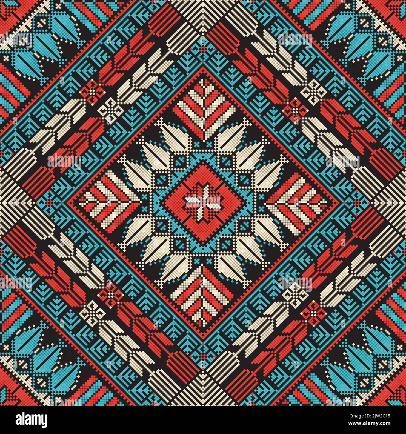 Traditional Palestinian Embroidery Pattern in colors, editable vector ...