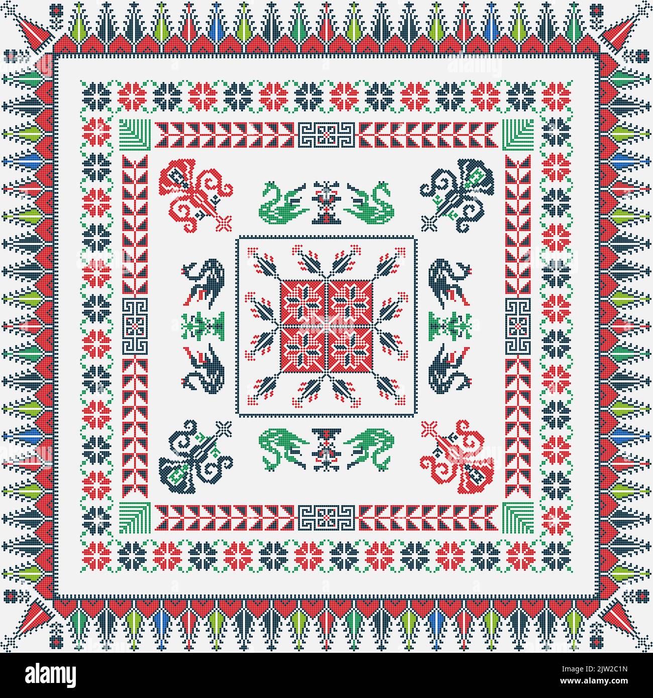Traditional Palestinian Embroidery Pattern in colors, editable vector ...