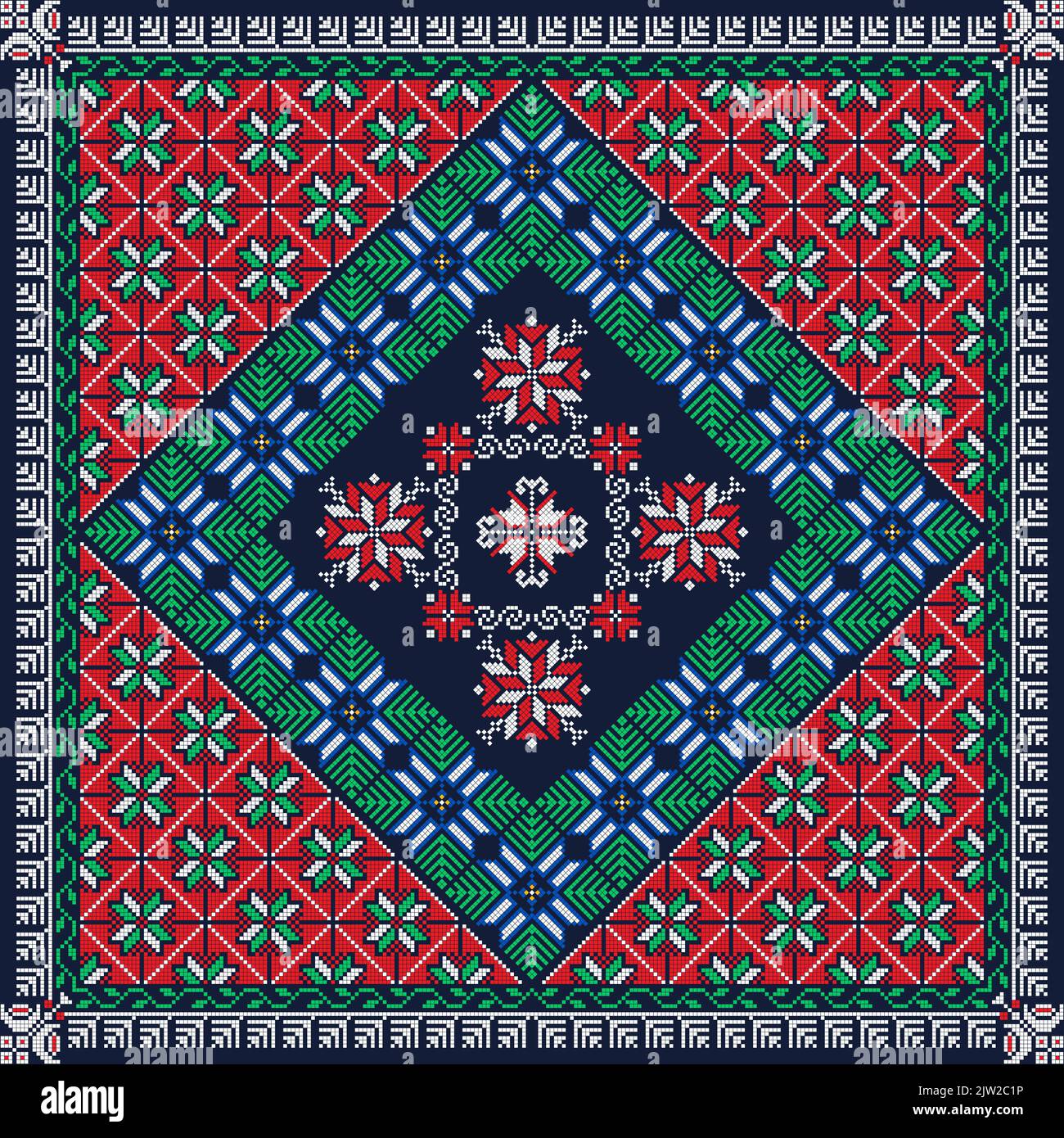 Traditional Palestinian Embroidery Pattern in colors, editable vector ...