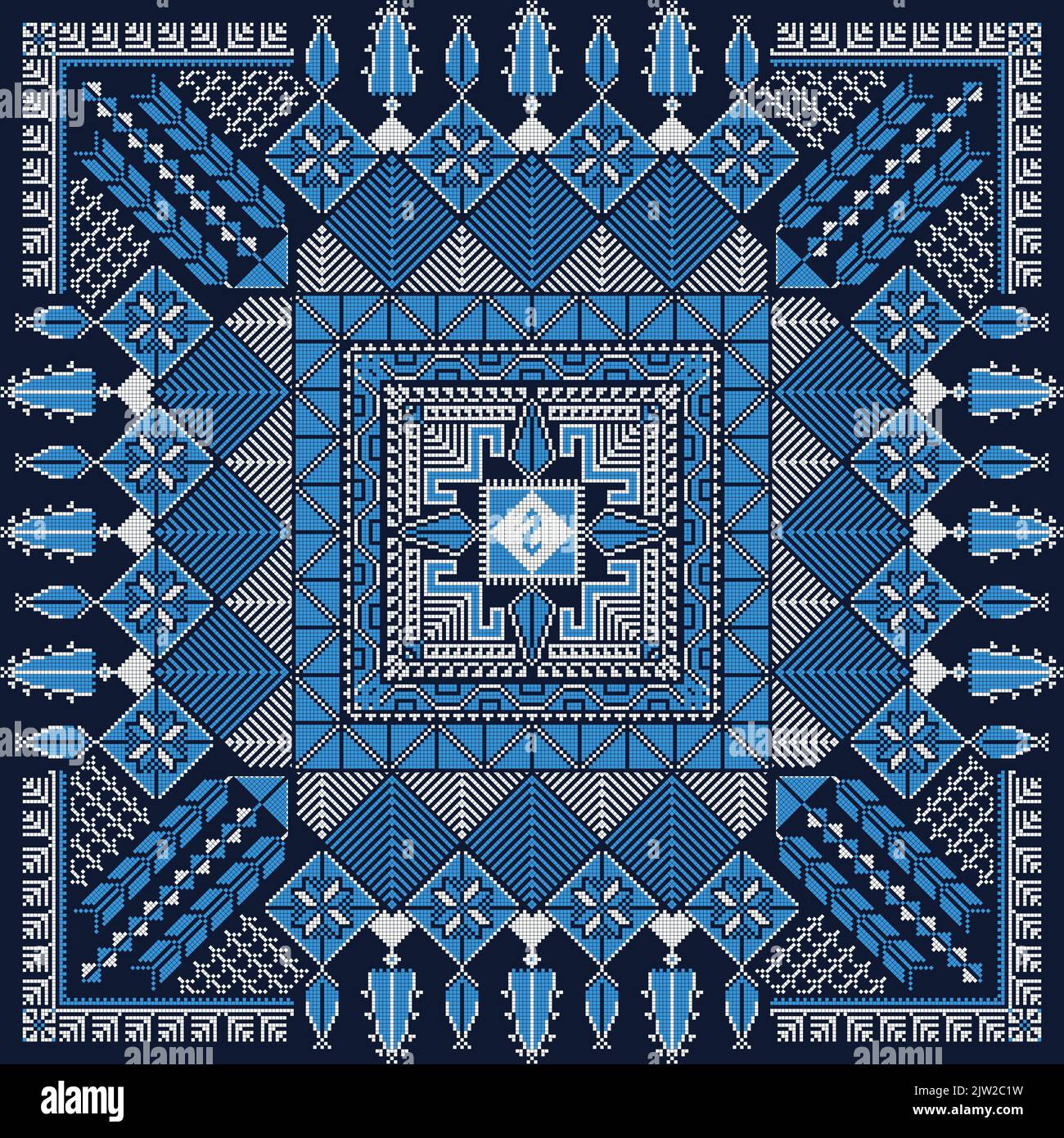 Traditional Palestinian Embroidery Pattern in colors, editable vector ...