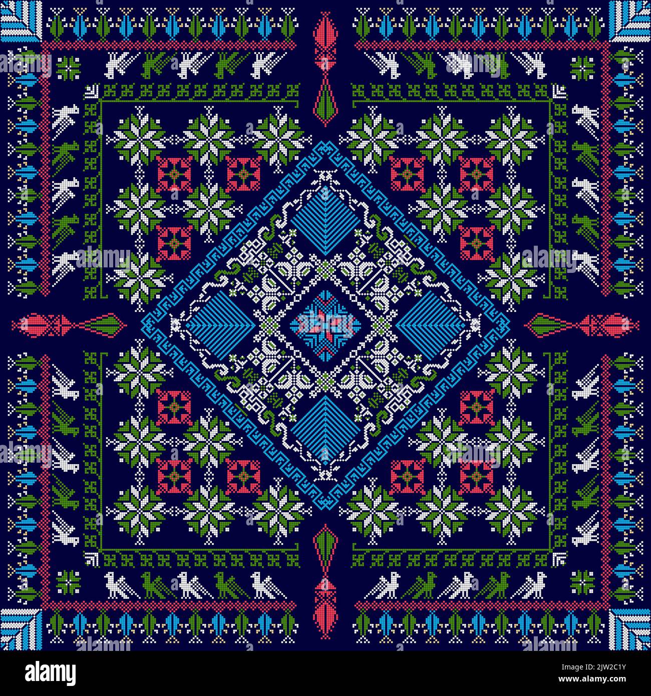 Traditional Palestinian Embroidery Pattern in colors, editable vector ...