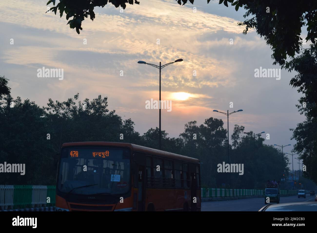 Morning view of a road from new Delhi, India Stock Photo - Alamy