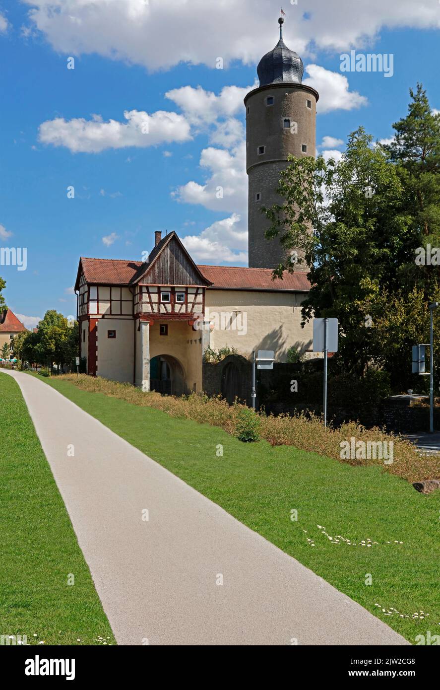 Pigeon tower, lower gate with bulwark, oldest part of the town ...