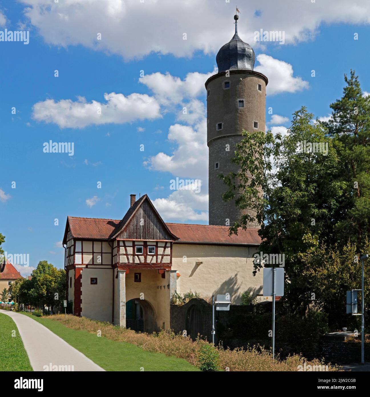 Pigeon tower, lower gate with bulwark, oldest part of the town ...