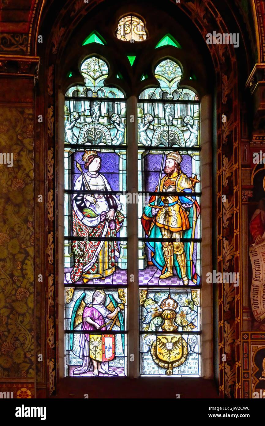 Holy Blood chapel, Figurative stained-glass window, Bruges, Belgium ...