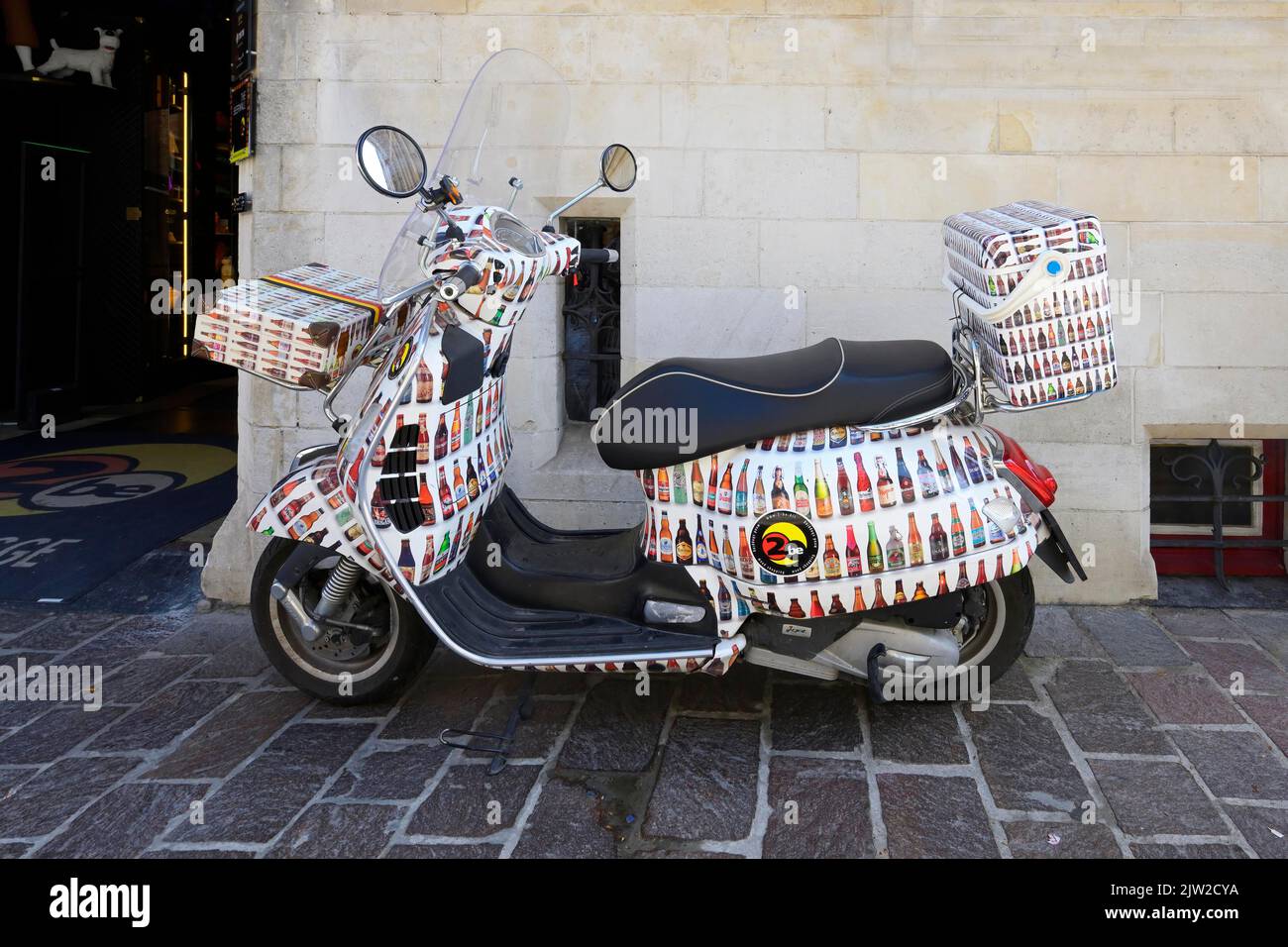 Advertisement for Belgian beers on a scooter, Bruges, Belgium Stock ...