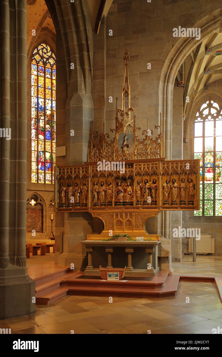Interior view with folding altar of the late Gothic Holy Cross Minster ...