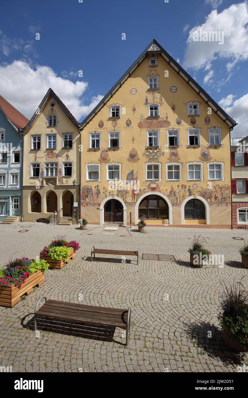 Historic town hall built 1765 with mural and small guard house built ...