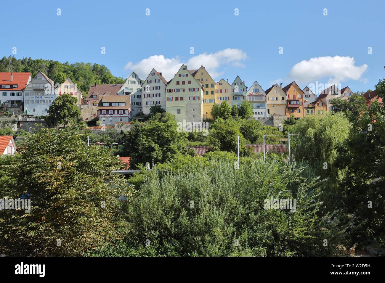 View of house front in Horb, Neckar, Neckar Valley, Northern Black ...