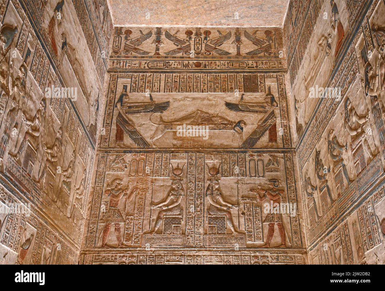 Stone relief, sanctuary, sanctuary, Temple of Hathor, Dendera, Qina ...