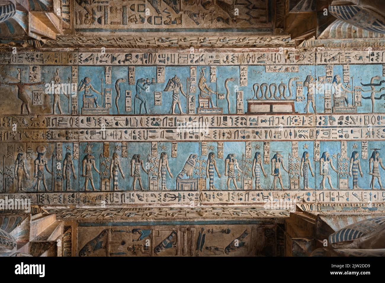 Ceiling relief, large Pronaos vestibule, Temple of Hathor, Dendera ...