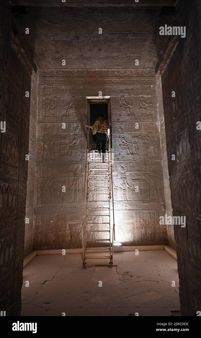 Stairs to the crypt, Temple of Hathor, Dendera, Qina, Egypt Stock Photo ...