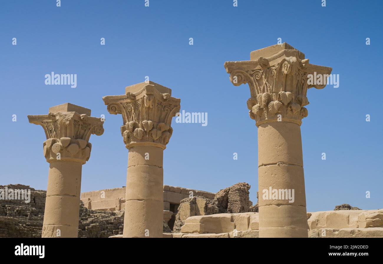 Columns with Corinthian capitals, Temple of Hathor, Dendera, Qina ...