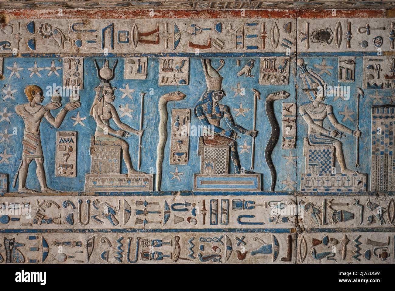 Ceiling relief, large Pronaos vestibule, Temple of Hathor, Dendera ...