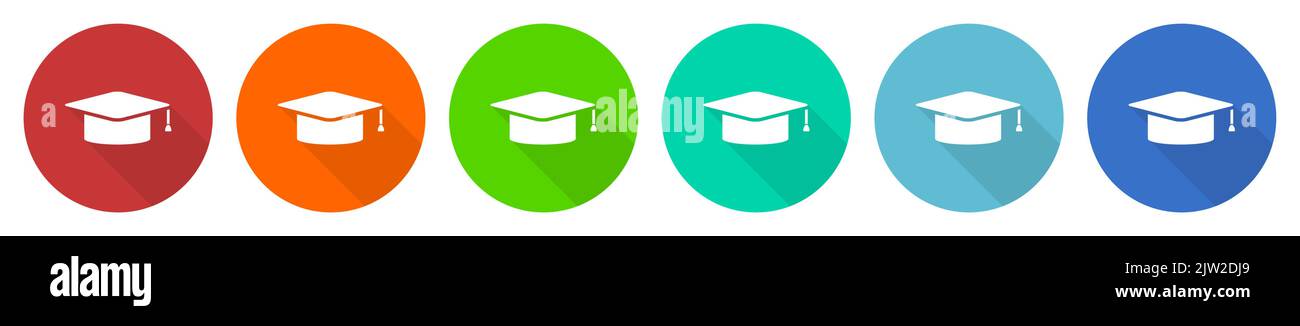 Graduation, cap, education icon set, flat design vector illustration in ...