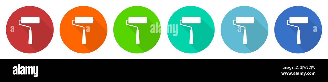 Roll painter, roller icon set, flat design vector illustration in 6 ...