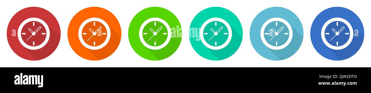 Time, clock, watch icon set, flat design vector illustration in 6 ...