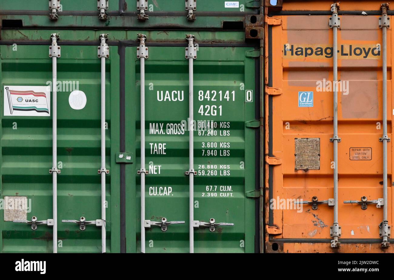 Stacked freight containers Stock Photo - Alamy