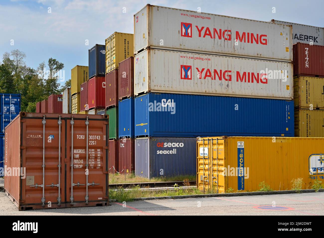 Stacked freight containers Stock Photo - Alamy