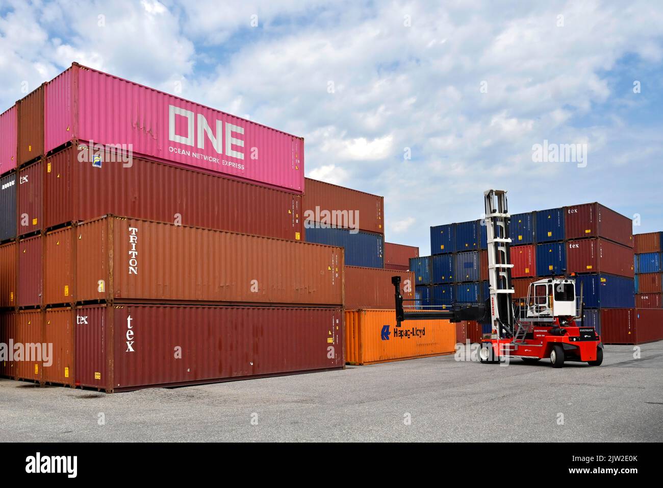 Container stacker Freight container Stock Photo - Alamy