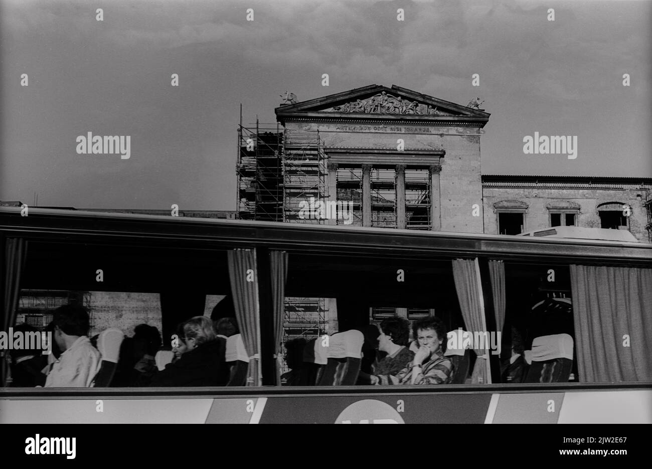 GDR, Berlin, 25. 3. 1988, tourist bus in front of the ruins of the ...