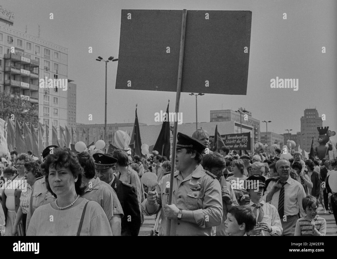 GDR, Berlin, 01. 05. 1987, 1. May rally 1987 on Karl-Marx-Allee, upside ...